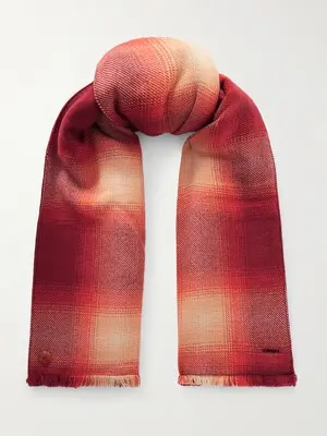 GOD'S TRUE CASHMERE Fringed Checked Cashmere Scarf