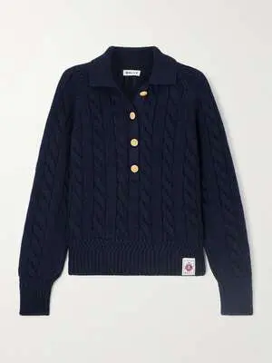 Bally Cable-knit Wool Polo Sweater - Navy