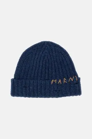 Marni Braided Wool Cap With Embroidery - Blue