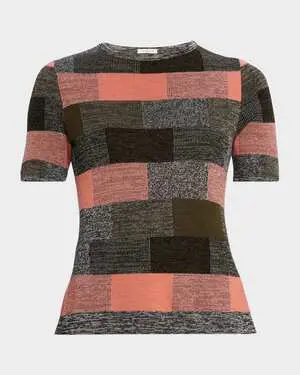 Lafayette 148 New York Colorblock Check Jacquard Knit Sweater - Altrosa Pink