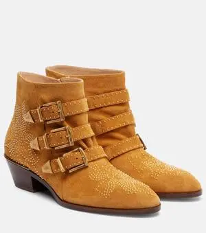 Chloé Susanna Studded Suede Ankle Boots - Brown