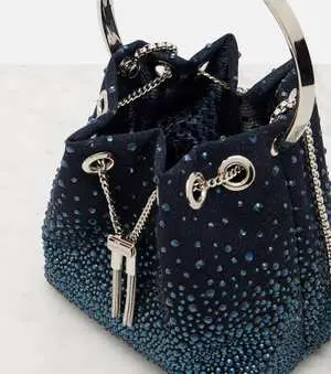 JIMMY CHOO Bon Bon Embellished Mesh Bucket Bag - Blue