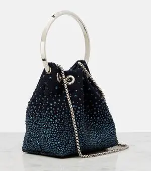 JIMMY CHOO Bon Bon Embellished Mesh Bucket Bag - Blue
