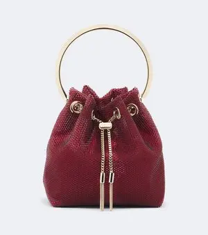 JIMMY CHOO Bon Bon Embellished Mesh Bucket Bag - Red