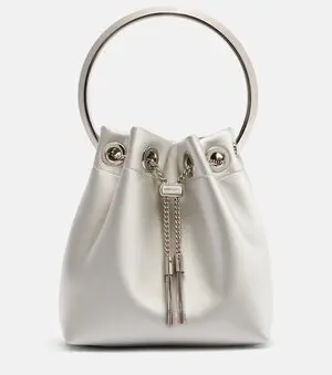 JIMMY CHOO Bon Bon Satin Bucket Bag - Silver