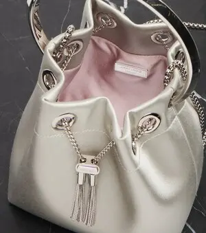 JIMMY CHOO Bon Bon Satin Bucket Bag - Silver