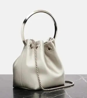 JIMMY CHOO Bon Bon Satin Bucket Bag - Silver