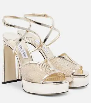 JIMMY CHOO Karli 125 Mesh And Leather Platform Sandals - Gold