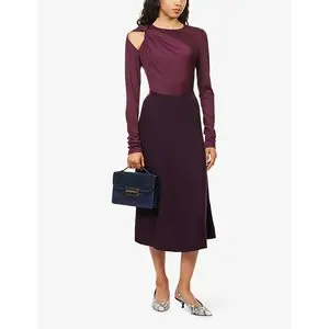 Victoria Beckham Ribbed Flared Wool Midi Skirt