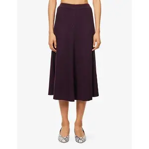 Victoria Beckham Ribbed Flared Wool Midi Skirt