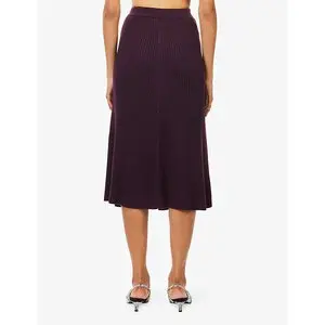 Victoria Beckham Ribbed Flared Wool Midi Skirt