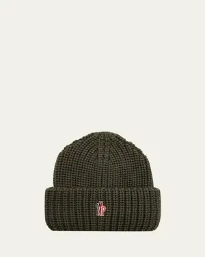 Moncler Rib-Knit Wool Beanie - Olive