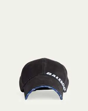 Balenciaga Cotton Drill Distressed Logo Baseball Cap - Black