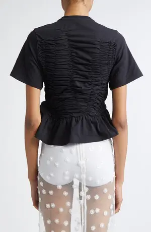 Cecilie Bahnsen Ace Smocked Jersey Peplum T-shirt - Black