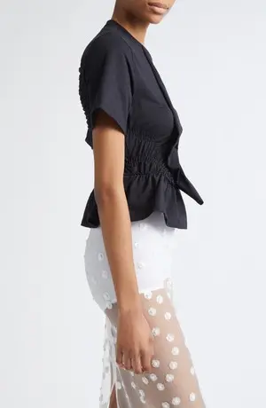 Cecilie Bahnsen Ace Smocked Jersey Peplum T-shirt - Black