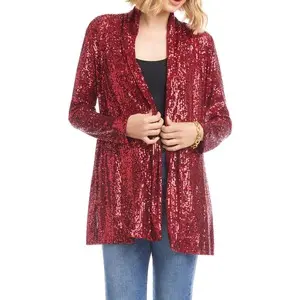 Karen Kane Sequin Open Front Jacket - Ruby