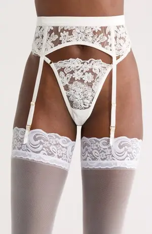 KILO BRAVA Embroidered Mesh Garter Belt - White