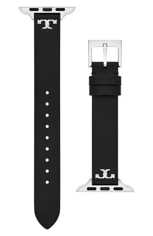 Tory Burch The 't' Leather 14mm Apple Watch® Watchband - Black