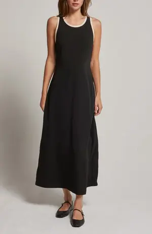 CRESCENT Suede Trim Chiffon Maxi Dress Black