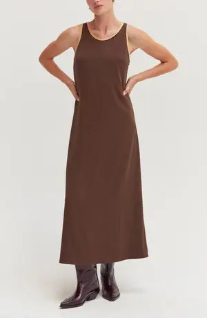 CRESCENT Suede Trim Chiffon Maxi Dress - Brown