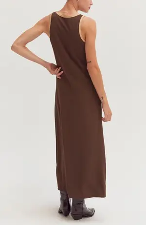 CRESCENT Suede Trim Chiffon Maxi Dress - Brown