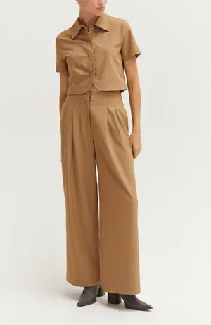 CRESCENT Pleated Wide-leg Trousers