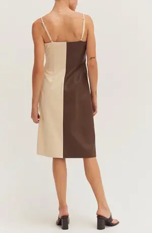 CRESCENT Mixed Media Wrap Midi Dress