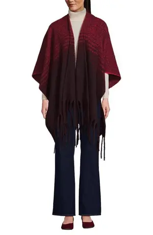 LANDS' END Brushed Boucle Ruana - Burgundy/red Ombre