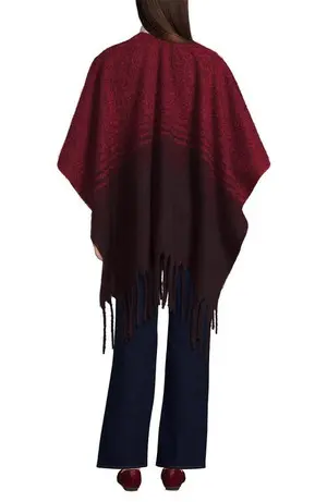 LANDS' END Brushed Boucle Ruana - Burgundy/red Ombre