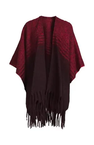 LANDS' END Brushed Boucle Ruana - Burgundy/red Ombre