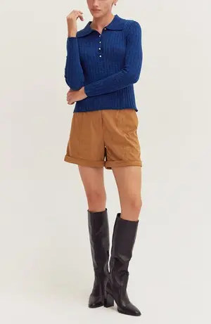 CRESCENT Suede Cuffed Hem High-waisted Shorts