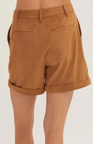 CRESCENT Suede Cuffed Hem High-waisted Shorts
