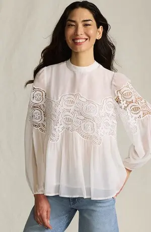 LANDS' END Chiffon And Lace Blouse