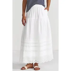 LANDS' END Voile Tiered Eyelet Maxi Skirt - White
