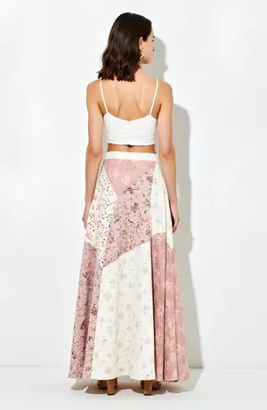 MODENAIRE Modaire Chevron Panel Floral Print Maxi Skirt
