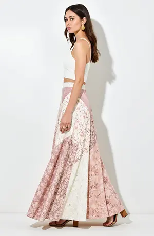 MODENAIRE Modaire Chevron Panel Floral Print Maxi Skirt