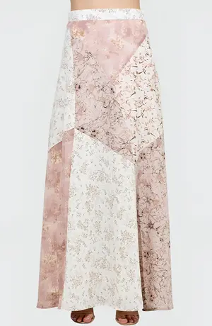 MODENAIRE Modaire Chevron Panel Floral Print Maxi Skirt
