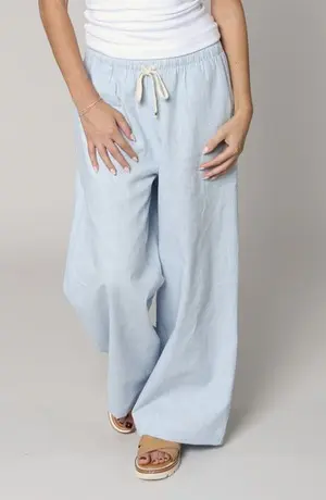 LEISURE LAB Linen Palazzo Pant - Azzuro
