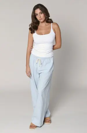 LEISURE LAB Linen Palazzo Pant - Azzuro