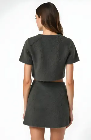 MODENAIRE Fuzzy Knit Crop Top And Mini Skirt Set