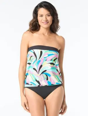 COCO CONTOURS Bella Bra Sized Bandeau Blouson Tankini Swim Top - Multi