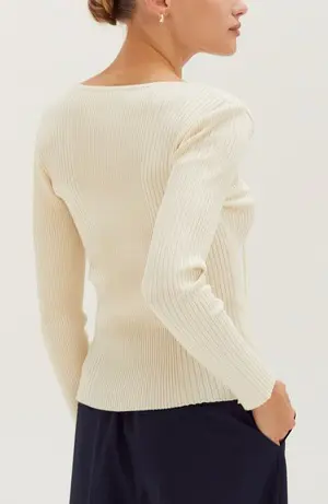 CRESCENT Lace-up Ribbed Knit Top - Cream