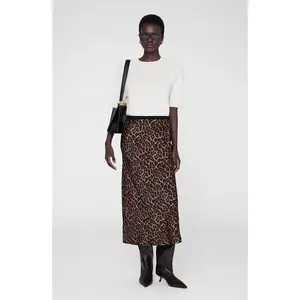 ANINE BING Bar Silk Skirt - Black And Brown Leopard