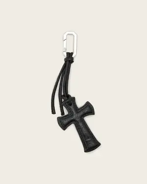 ALLSAINTS Leather Cross Keyring - Black