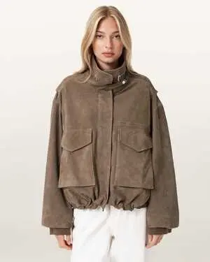ALLSAINTS Clay Suede Cropped Jacket - Walnut Brown