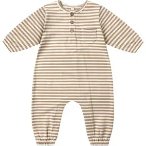 QUINCY MAE Stripe Stretch Organic Cotton Romper - Brown
