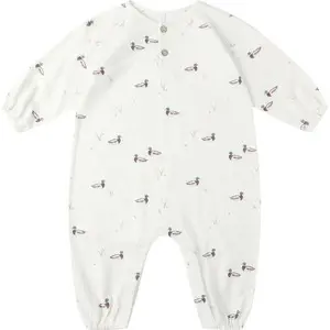 RYLEE + CRU Duck Print Cotton Henley Bubble Romper - Ivory