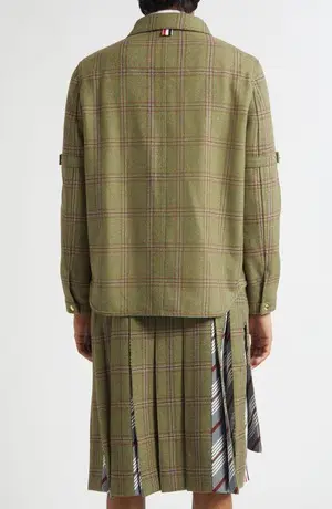 Thom Browne Plaid Wool Utility Shirt Jacket With Armbands