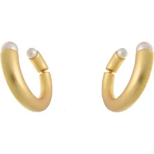 REISS Anais Curve Faux Pearl Hoop Earrings - Gold Tone/pearl