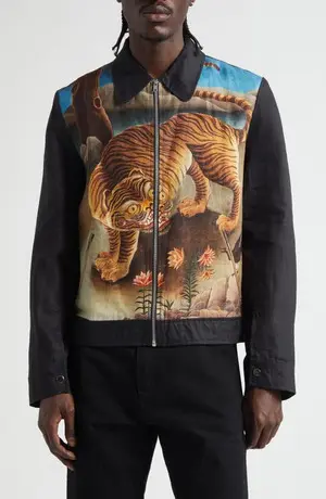 ENDLESS JOY Tiger Magpie Linen Blouson Jacket